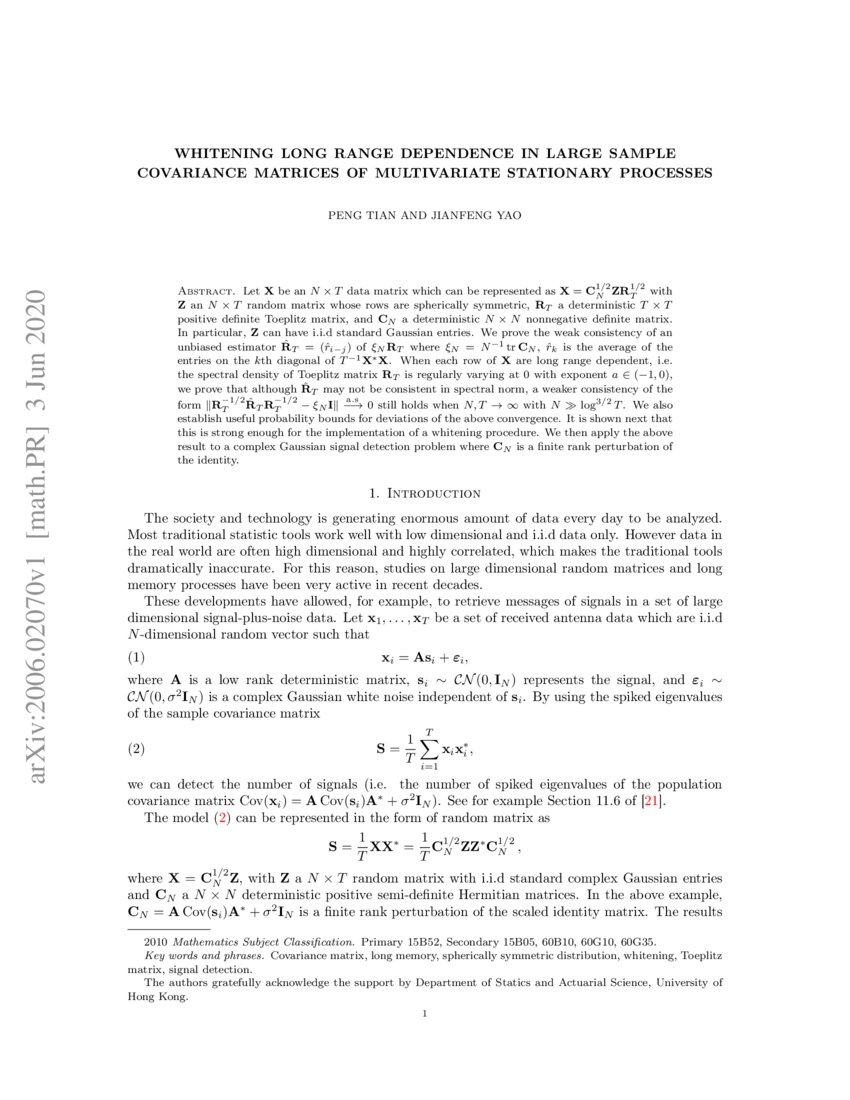 Whitening long range dependence in large sample covariance matrices of ...