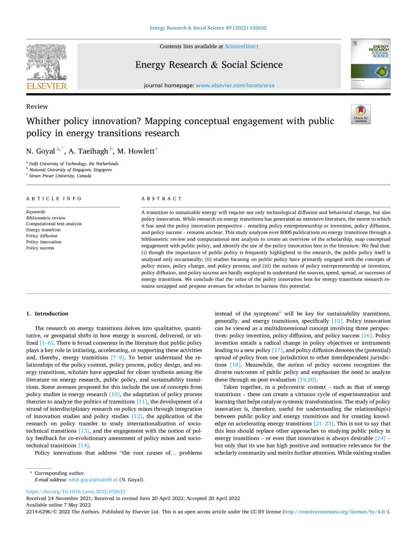 Whither policy innovation? Mapping conceptual engagement with public ...