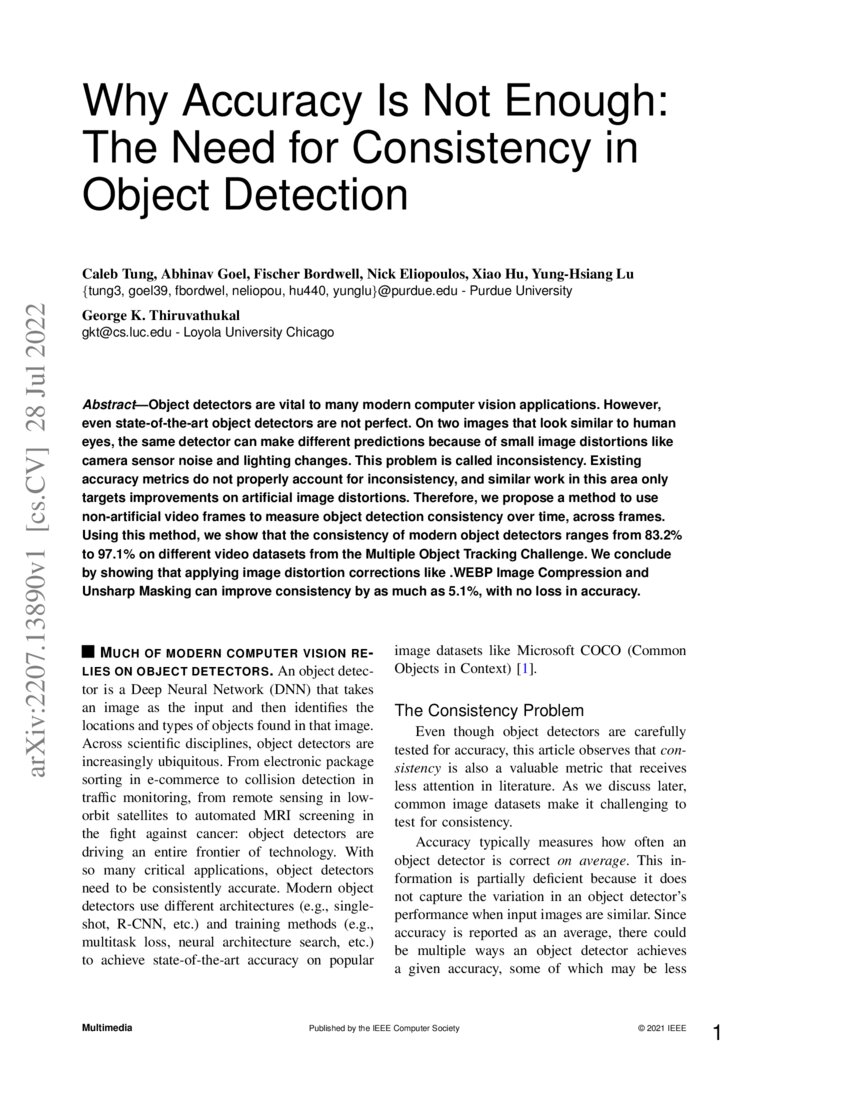 Why Accuracy Is Not Enough: The Need for Consistency in Object Detection | DeepAI