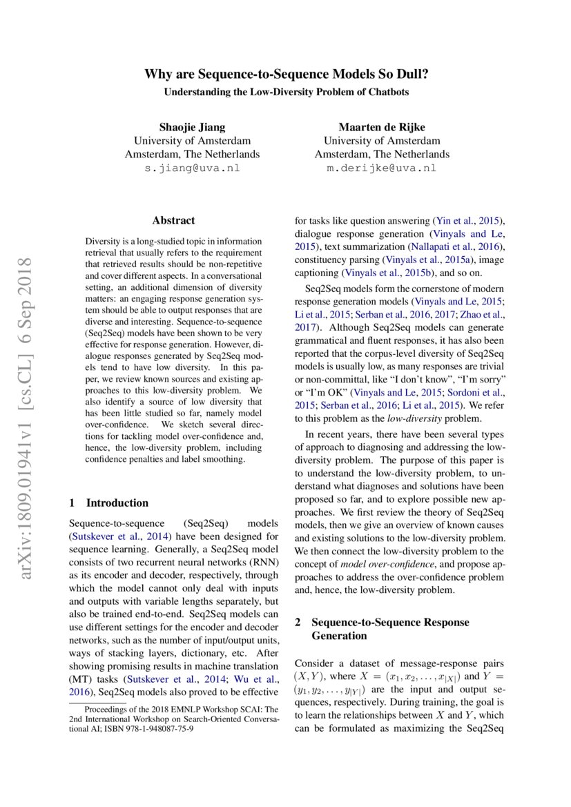 Why Are Sequence To Sequence Models So Dull Understanding The Low Diversity Problem Of Chatbots