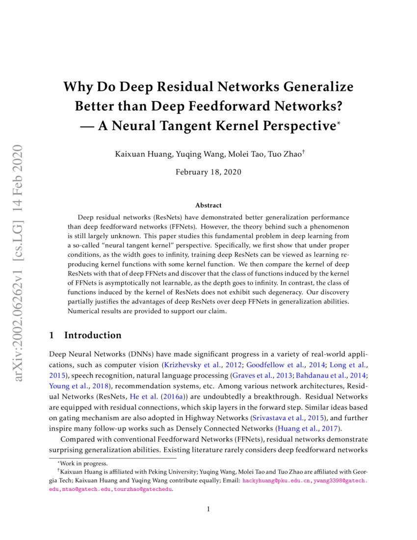 Why Do Deep Residual Networks Generalize Better Than Deep Feedforward Networks A Neural