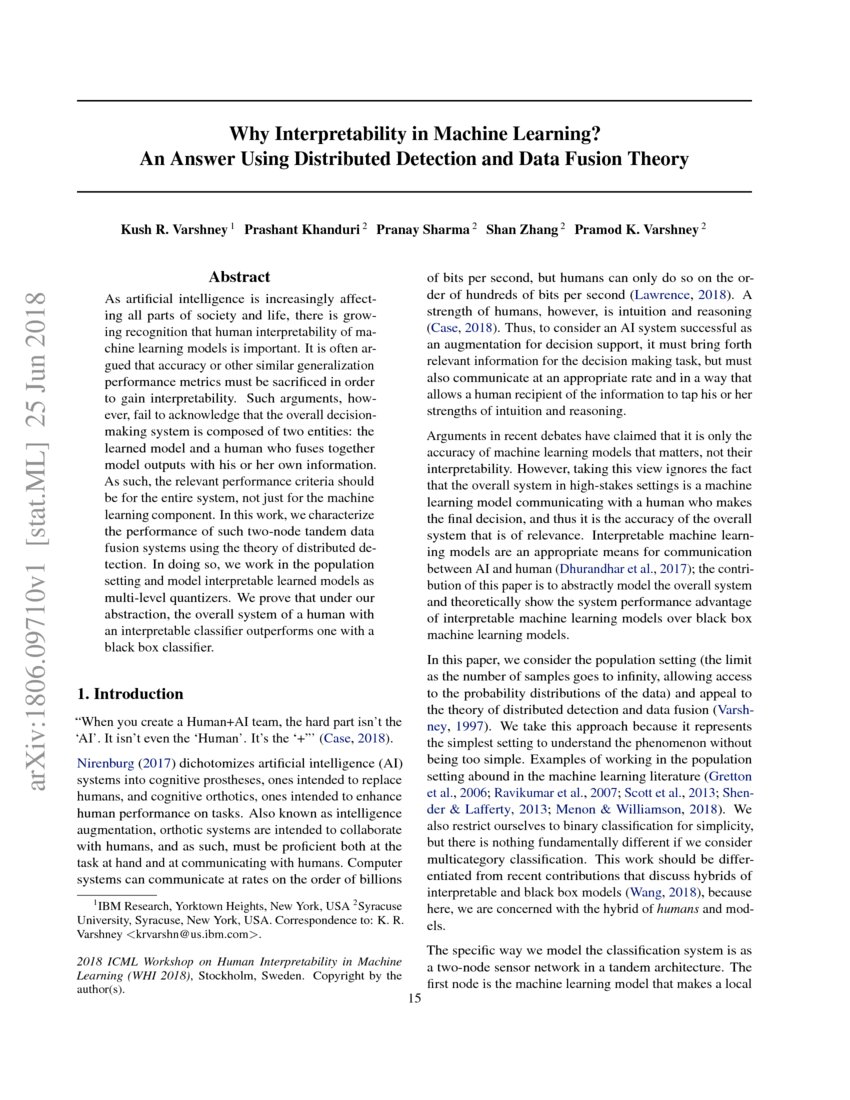Why Interpretability In Machine Learning An Answer Using Distributed Detection And Data Fusion