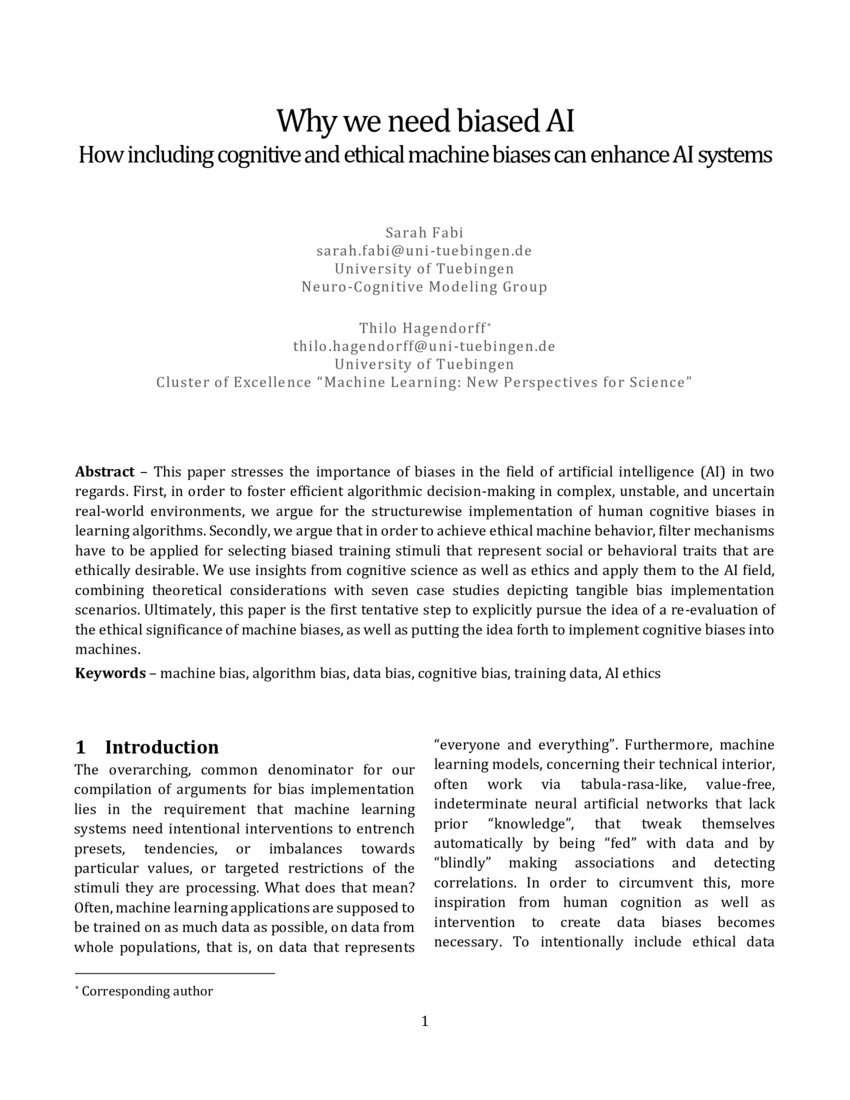 Why we need biased AI – How including cognitive and ethical machine ...