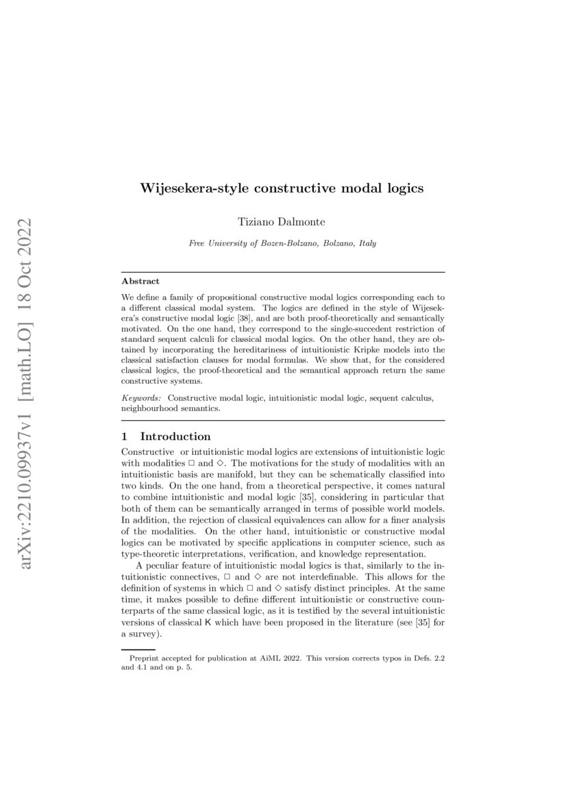 Wijesekera Style Constructive Modal Logics Deepai 