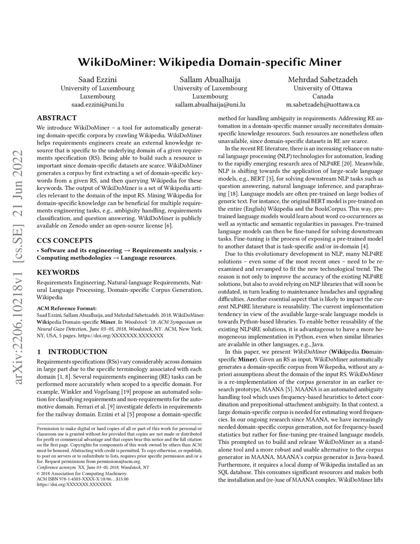 WikiDoMiner: Wikipedia Domain-specific Miner | DeepAI