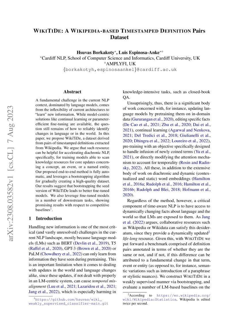 WIKITIDE: A Wikipedia-Based Timestamped Definition Pairs Dataset | DeepAI