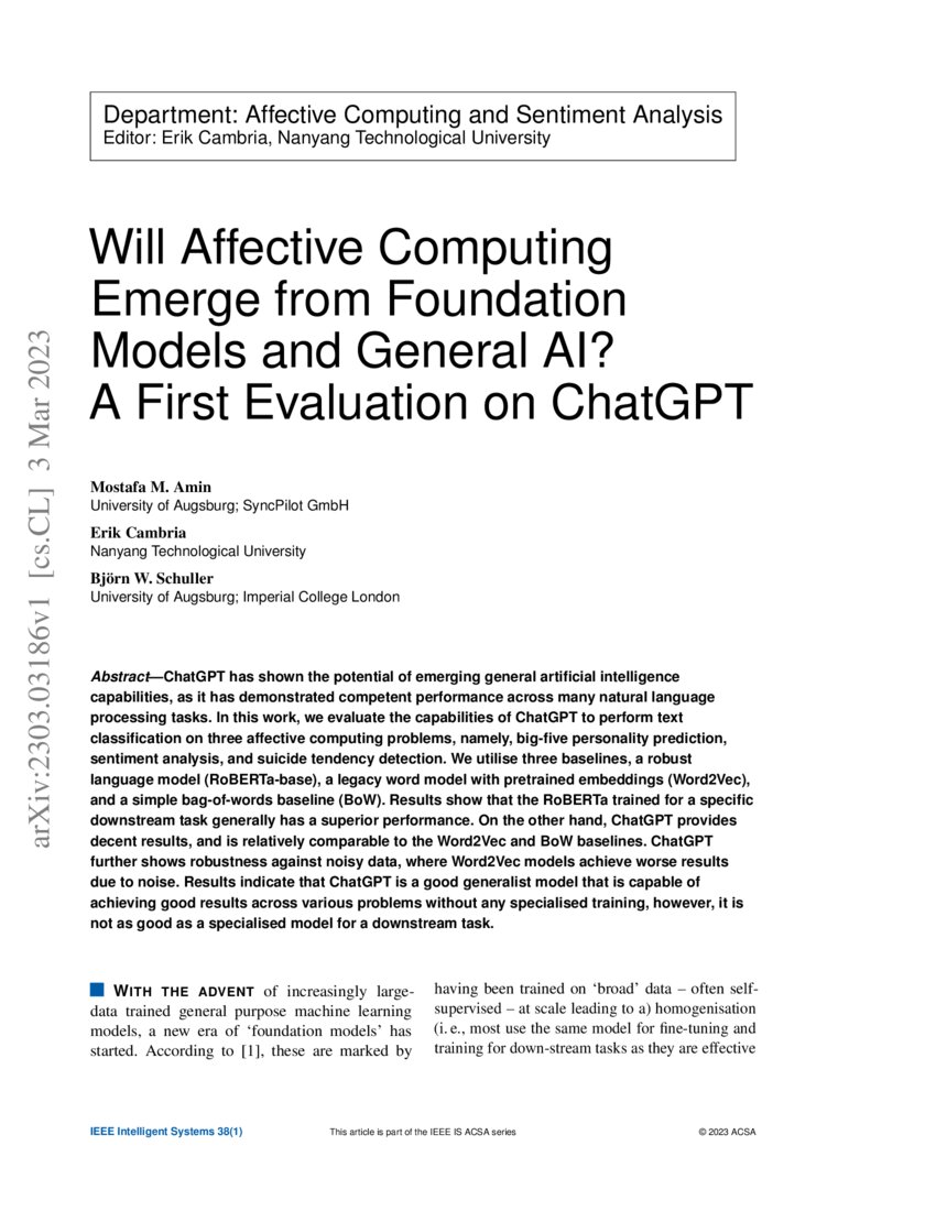 Will Affective Computing Emerge From Foundation Models And General Ai