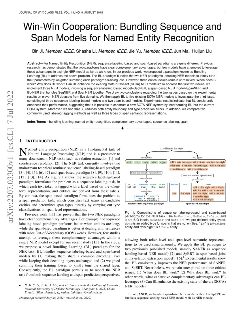 Win-Win Cooperation: Bundling Sequence and Span Models for Named Entity Recognition | DeepAI