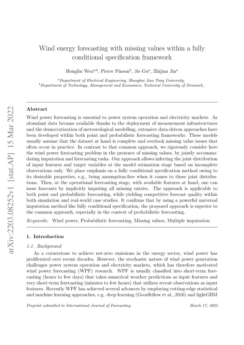 Wind Energy Forecasting With Missing Values Within A Fully Conditional Specification Framework 6277