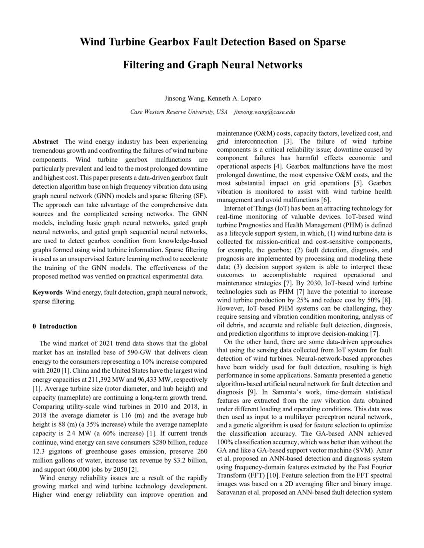 Wind Turbine Gearbox Fault Detection Based On Sparse Filtering And Graph Neural Networks Deepai 