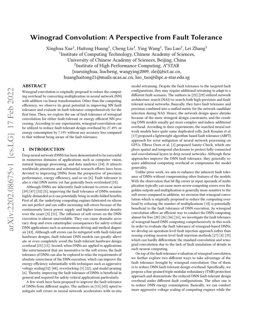 Winograd Convolution: A Perspective from Fault Tolerance | DeepAI
