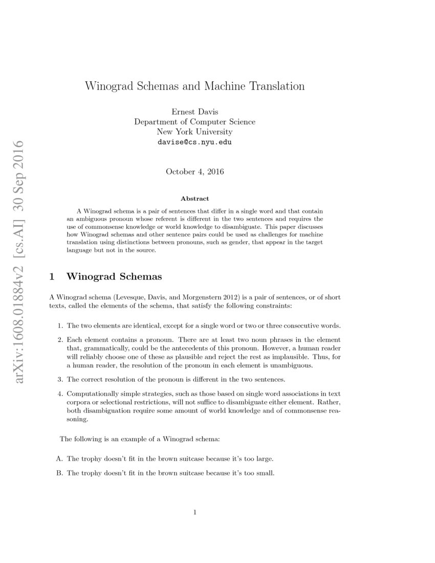 Winograd Schemas and Machine Translation | DeepAI