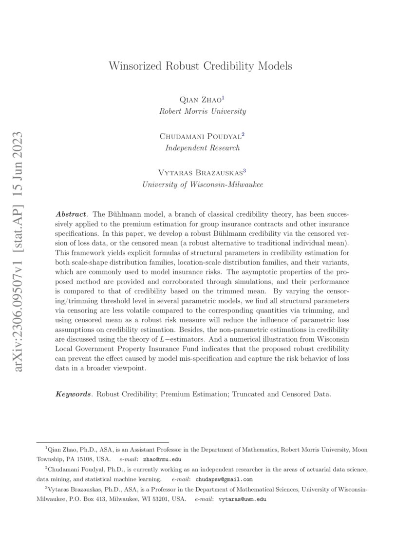 Winsorized Robust Credibility Models | DeepAI