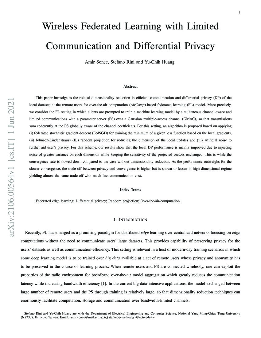 Wireless Federated Learning with Limited Communication and Differential Privacy | DeepAI