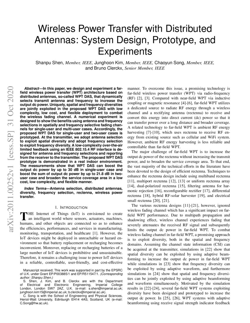 Wireless Power Transfer with Distributed Antennas: System Design, Prototype, and Experiments ...