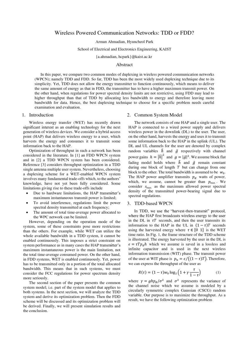 Wireless Powered Communication Networks: TDD or FDD? | DeepAI