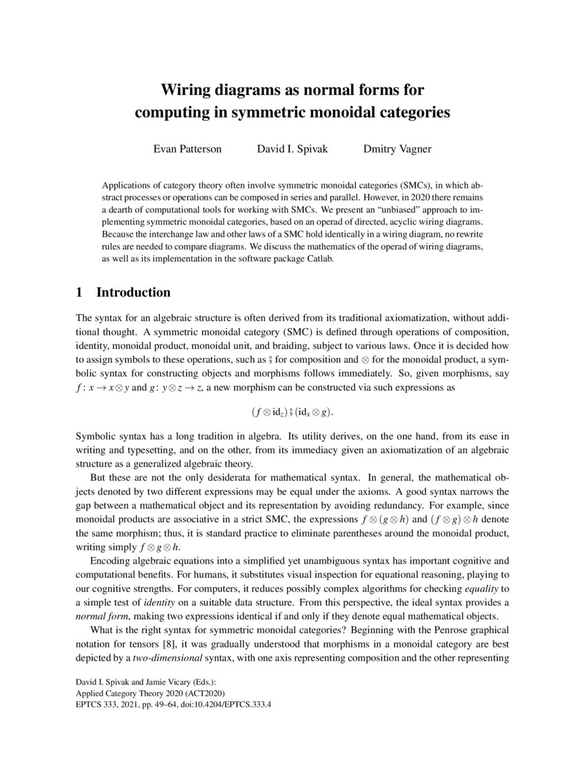 Wiring diagrams as normal forms for computing in symmetric monoidal categories | DeepAI