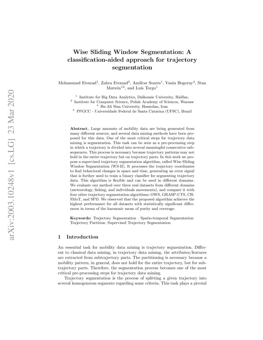 Wise Sliding Window Segmentation A Classification Aided Approach For Trajectory Segmentation