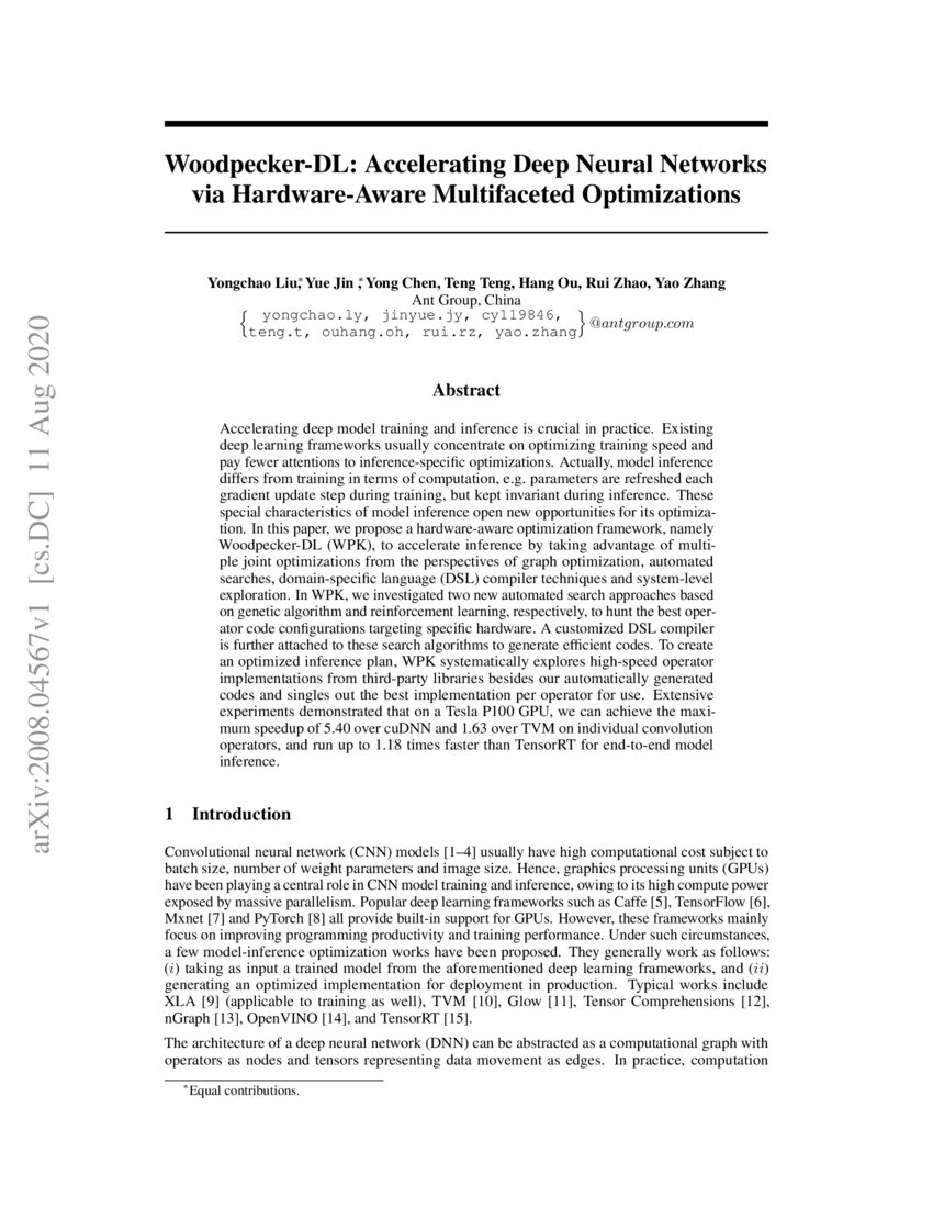 Woodpecker Dl Accelerating Deep Neural Networks Via Hardware Aware Multifaceted Optimizations
