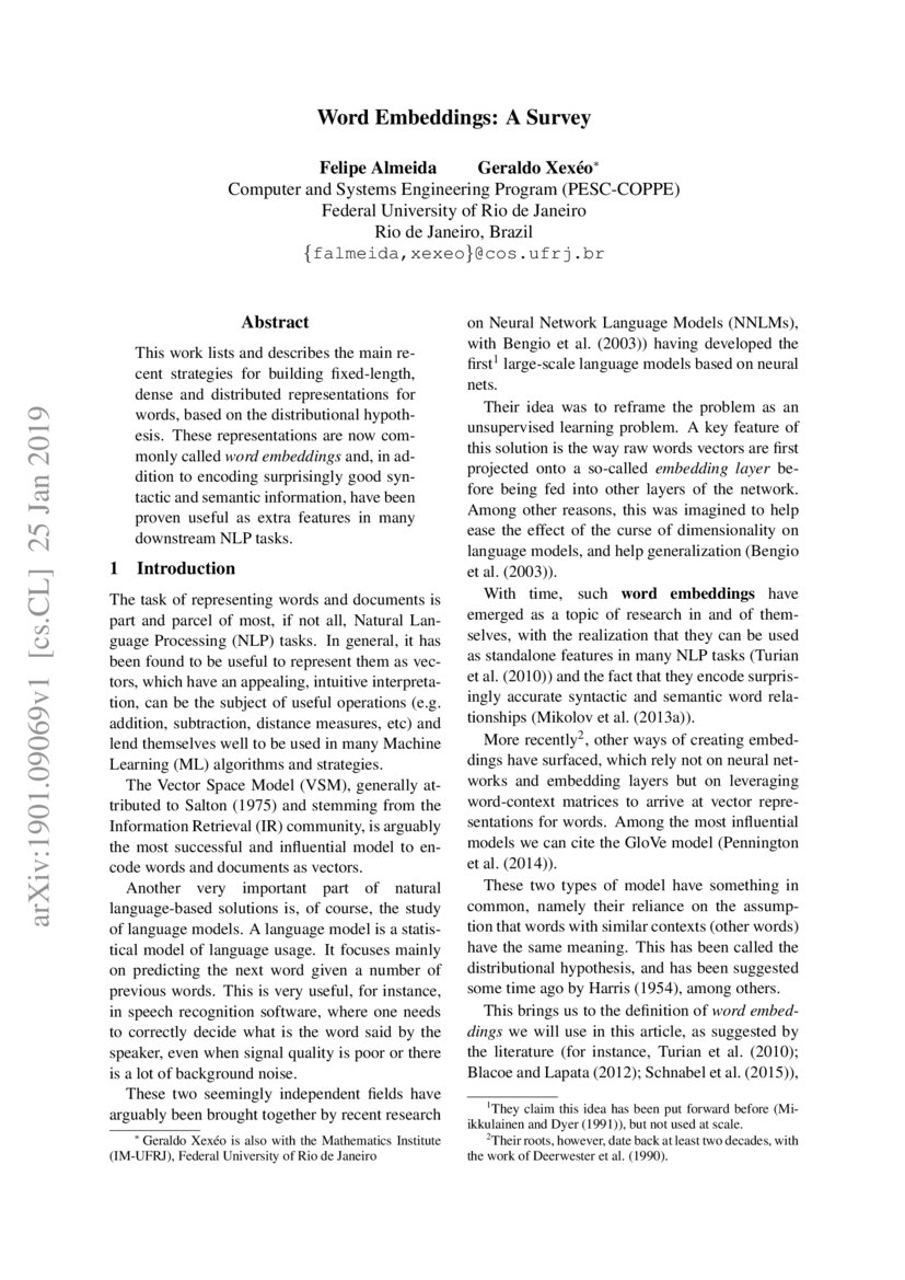 Word Embeddings: A Survey | DeepAI