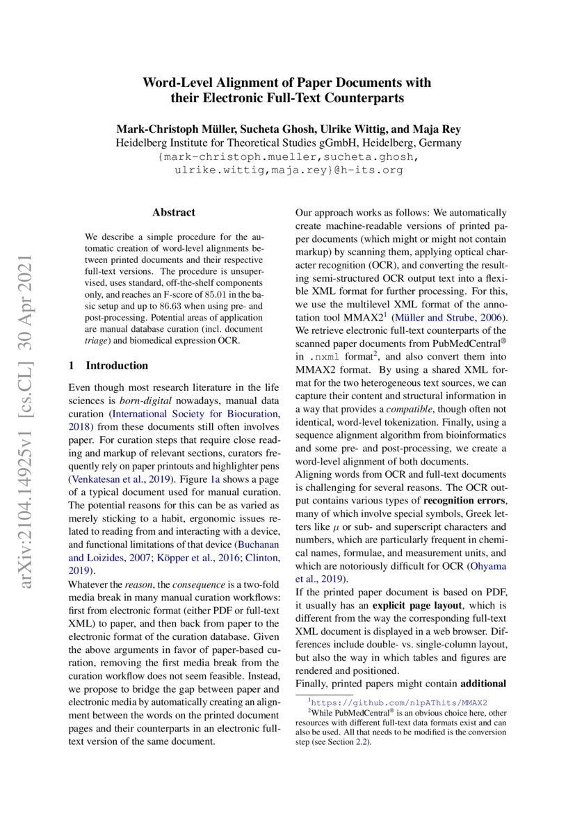 Word-Level Alignment of Paper Documents with their Electronic Full-Text ...