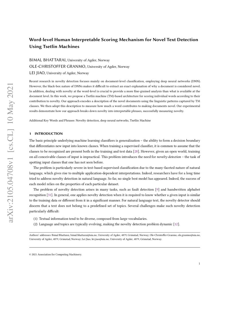 Word-level Human Interpretable Scoring Mechanism for Novel Text Detection Using Tsetlin Machines ...