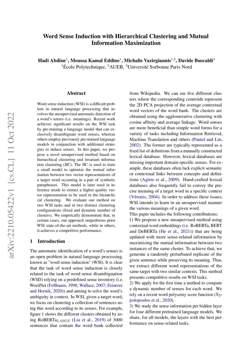 Word Sense Induction With Hierarchical Clustering And Mutual Information Maximization Deepai
