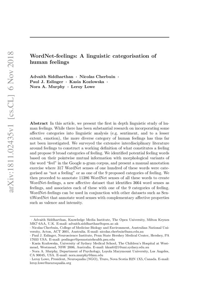 WordNet feelings A Linguistic Categorisation Of Human Feelings DeepAI