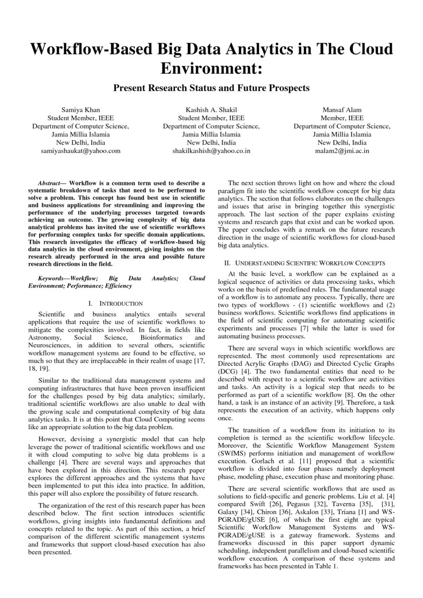 Workflow-Based Big Data Analytics in The Cloud Environment Present ...