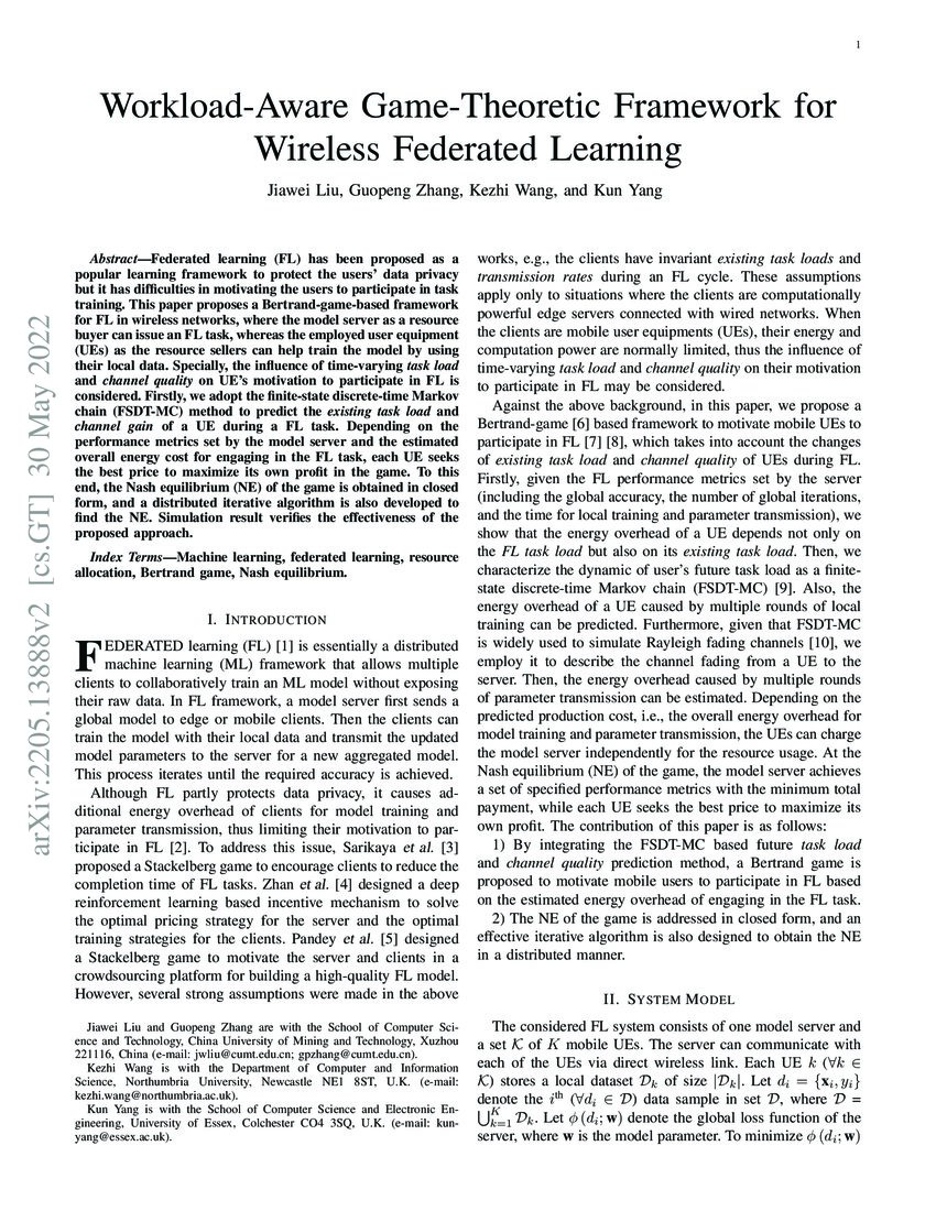 Task Load Aware Game Theoretic Framework For Wireless Federated
