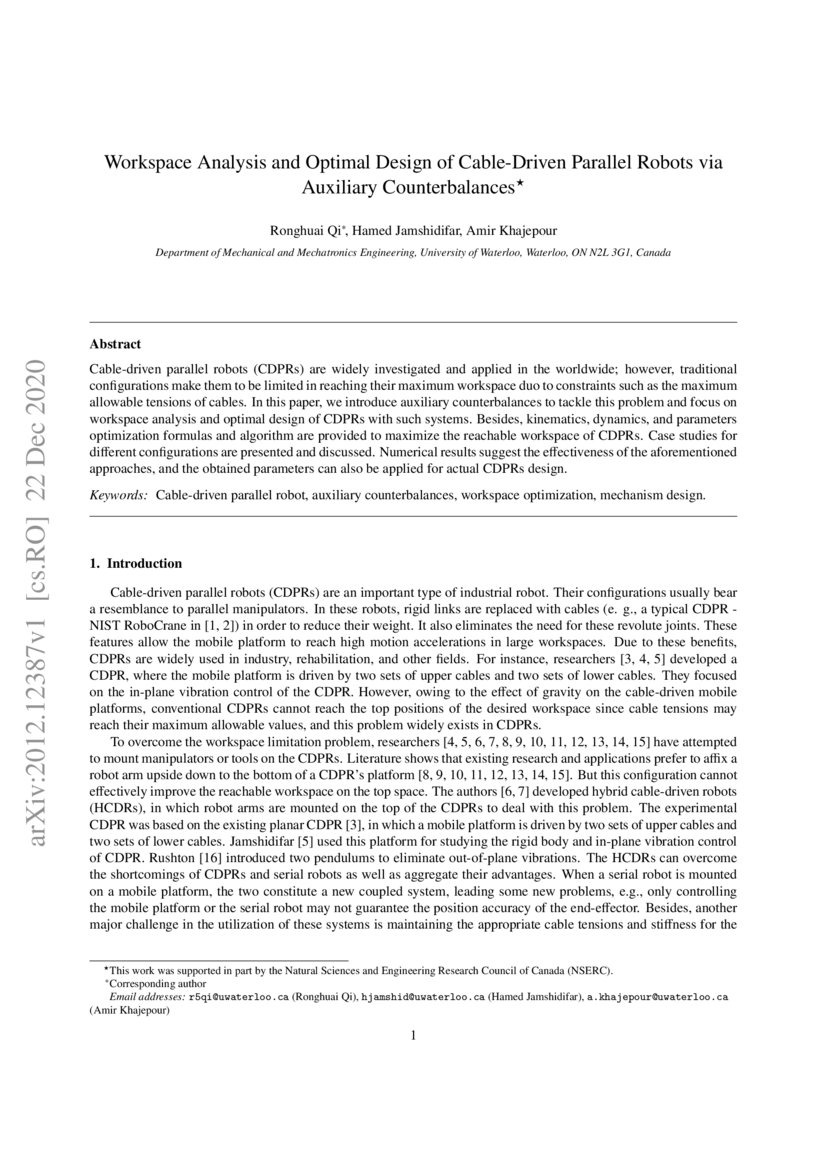 Workspace Analysis And Optimal Design Of Cable Driven Parallel Robots