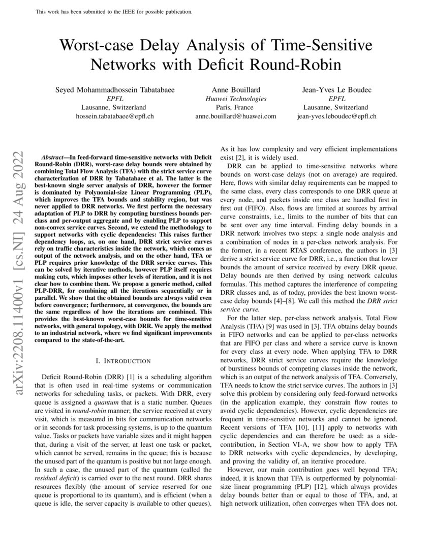 Worst Case Delay Analysis Of Time Sensitive Networks With Deficit Round Robin Deepai 
