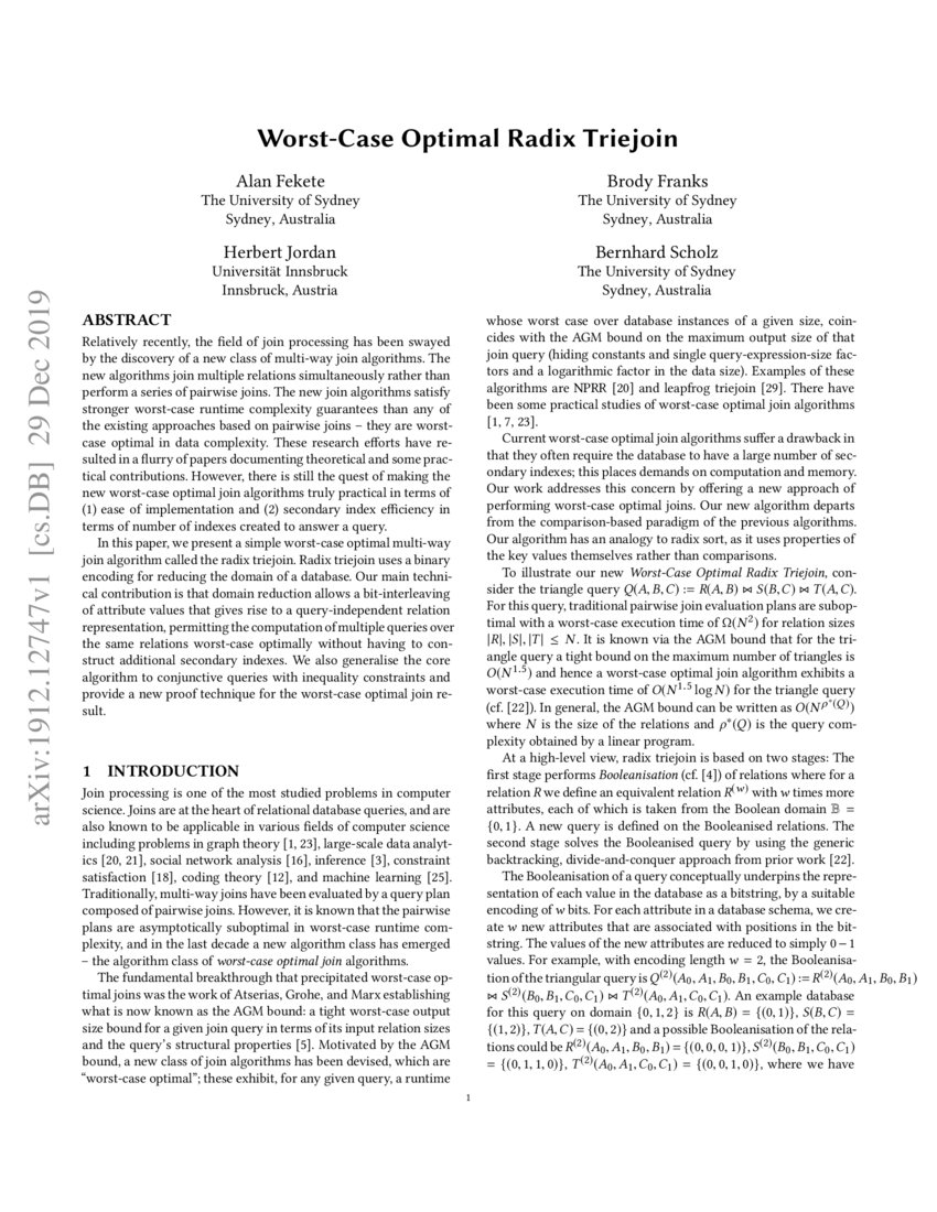 Worst-Case Optimal Radix Triejoin | DeepAI
