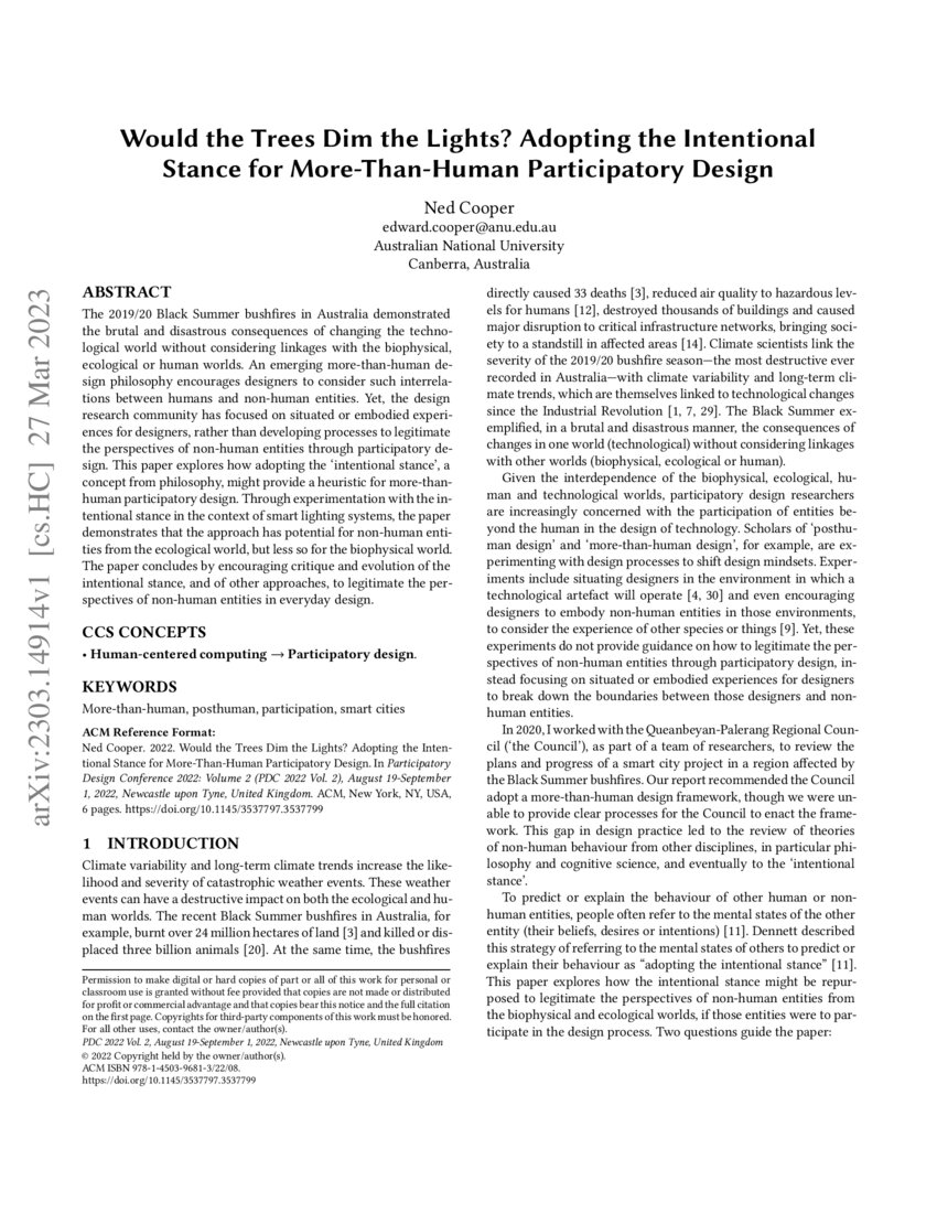 Would the Trees Dim the Lights? Adopting the Intentional Stance for ...