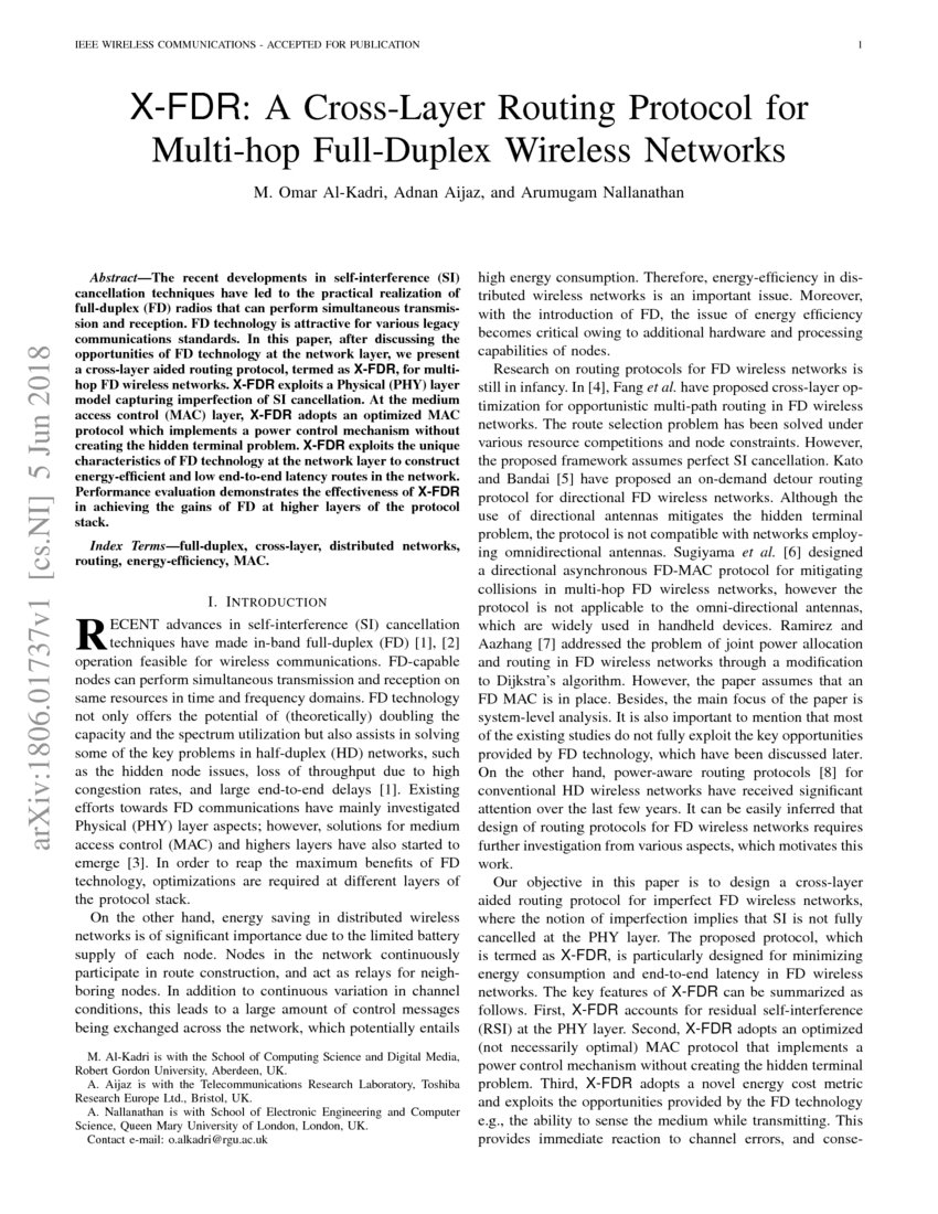 X-FDR: A Cross-Layer Routing Protocol for Multi-hop Full-Duplex Wireless Networks | DeepAI