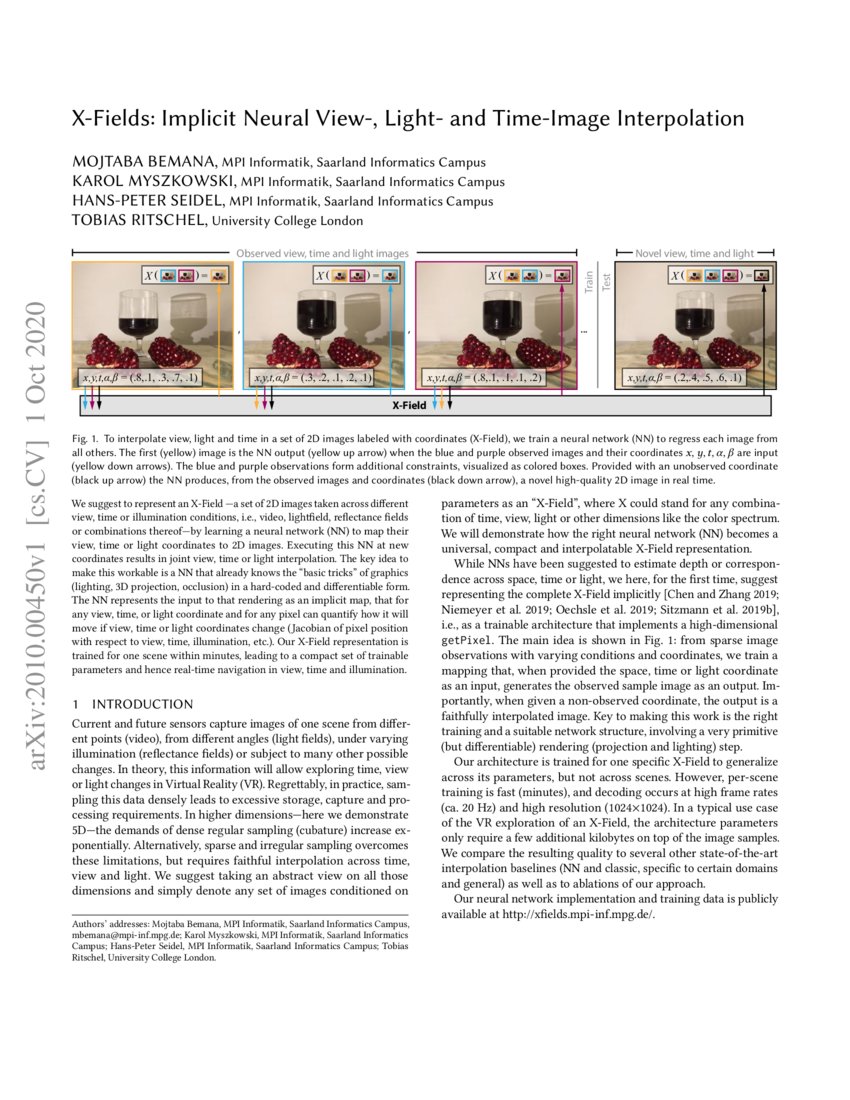 X-Fields: Implicit Neural View-, Light- and Time-Image Interpolation | DeepAI