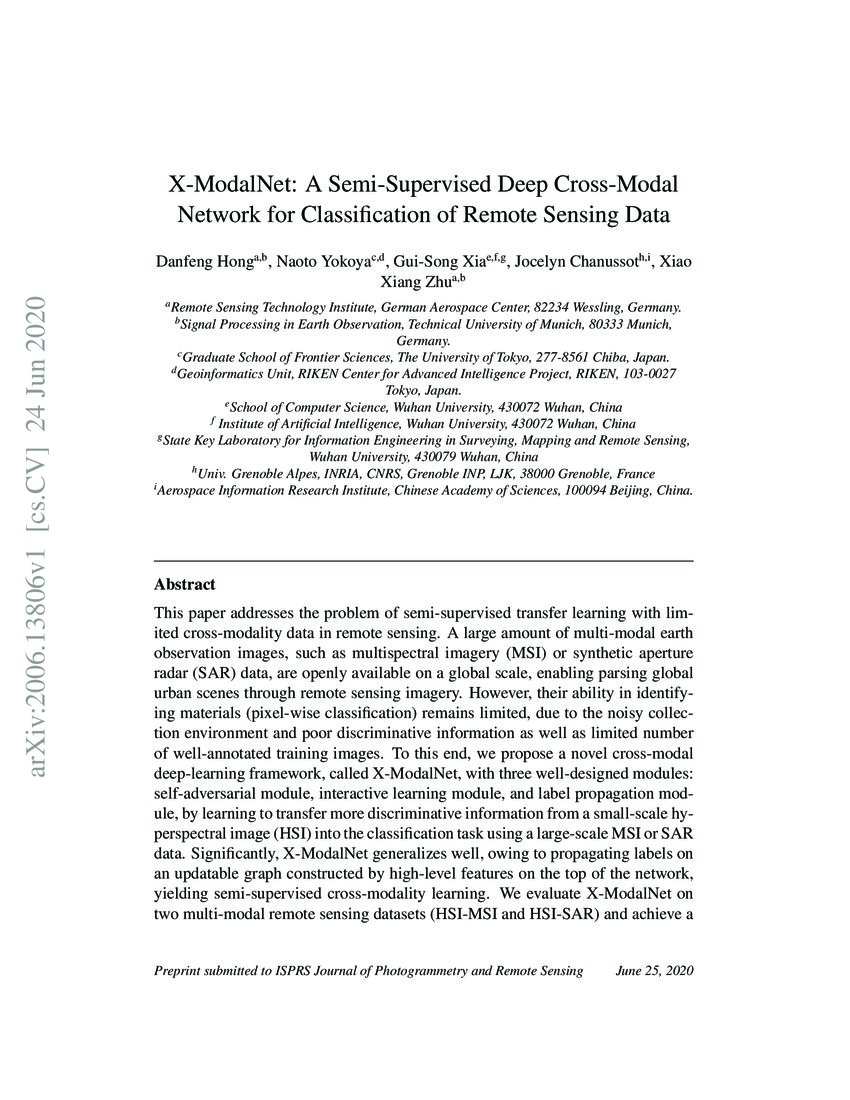 X-ModalNet: A Semi-Supervised Deep Cross-Modal Network for Classification of Remote Sensing Data ...