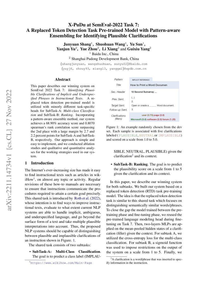 X Pudu At Semeval 2022 Task 7 A Replaced Token Detection Task Pre Trained Model With Pattern