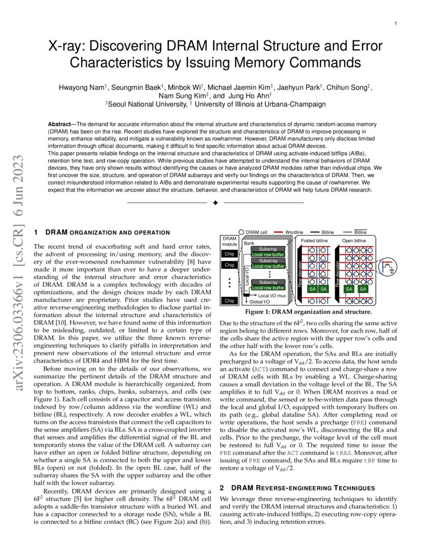 X-ray: Discovering DRAM Internal Structure and Error Characteristics by Issuing Memory Commands ...