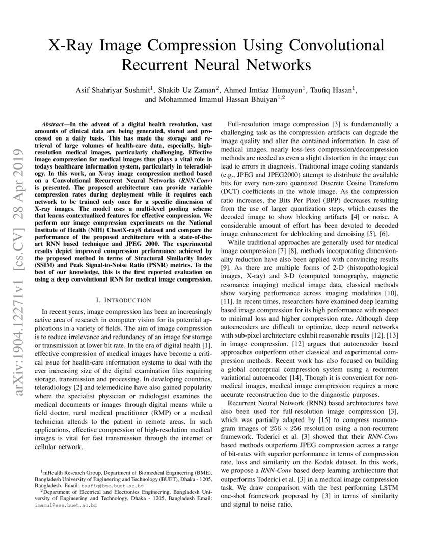 X Ray Image Compression Using Convolutional Recurrent Neural Networks Deepai