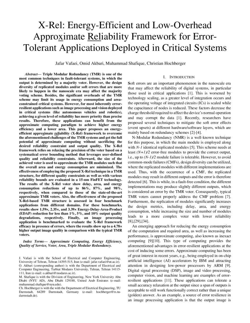 X Rel Energy Efficient And Low Overhead Approximate Reliability Framework For Error Tolerant