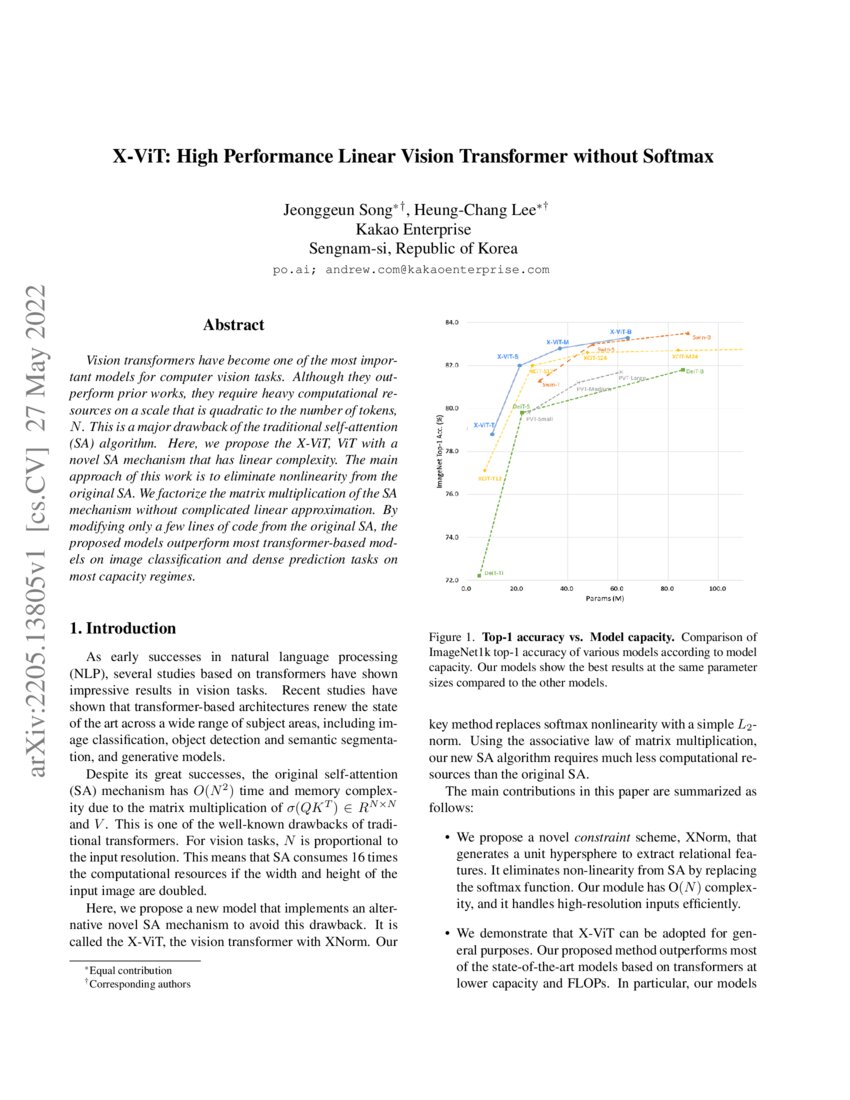 X-ViT: High Performance Linear Vision Transformer without Softmax | DeepAI