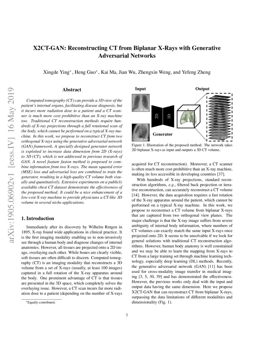 X2ct Gan Reconstructing Ct From Biplanar X Rays With Generative
