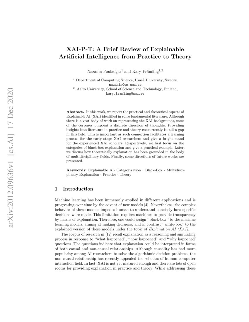 XAI-P-T: A Brief Review of Explainable Artificial Intelligence from ... XAI-P-T: A Brief Review of Explainable Artificial Intelligence from ...