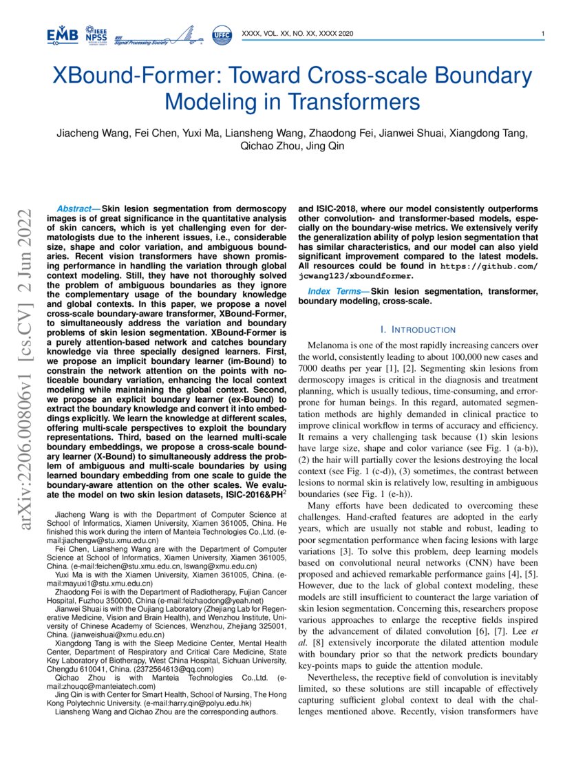 XBound-Former: Toward Cross-scale Boundary Modeling in Transformers ...