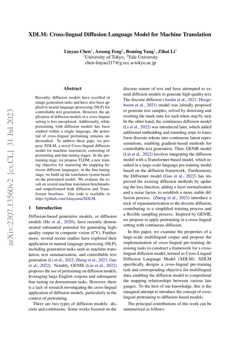 XDLM: Cross-lingual Diffusion Language Model for Machine Translation | DeepAI