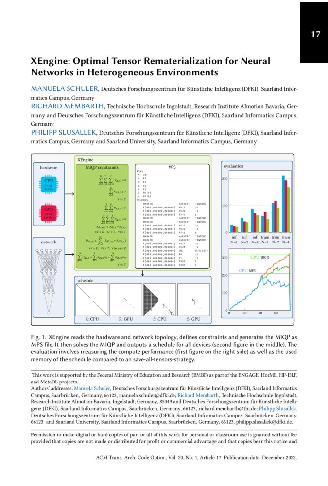 Xengine Optimal Tensor Rematerialization For Neural Networks In