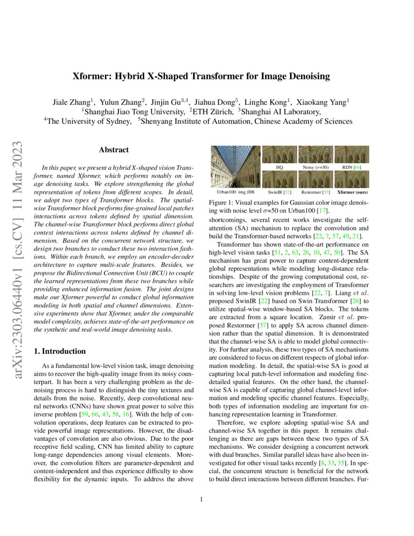 Xformer: Hybrid X-Shaped Transformer for Image Denoising | DeepAI
