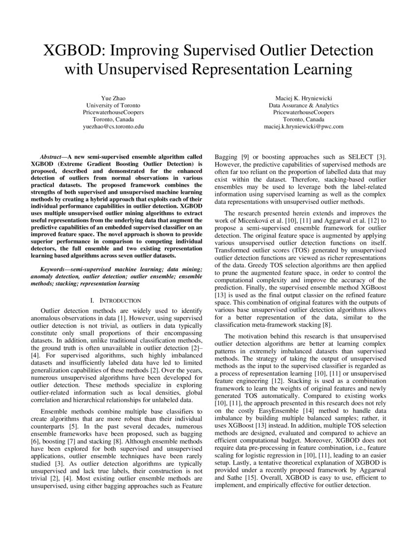 Xgbod Improving Supervised Outlier Detection With Unsupervised Representation Learning Deepai