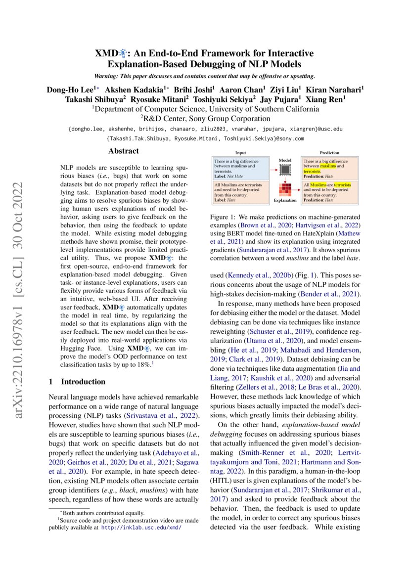 Xmd An End To End Framework For Interactive Explanation Based Debugging Of Nlp Models Deepai